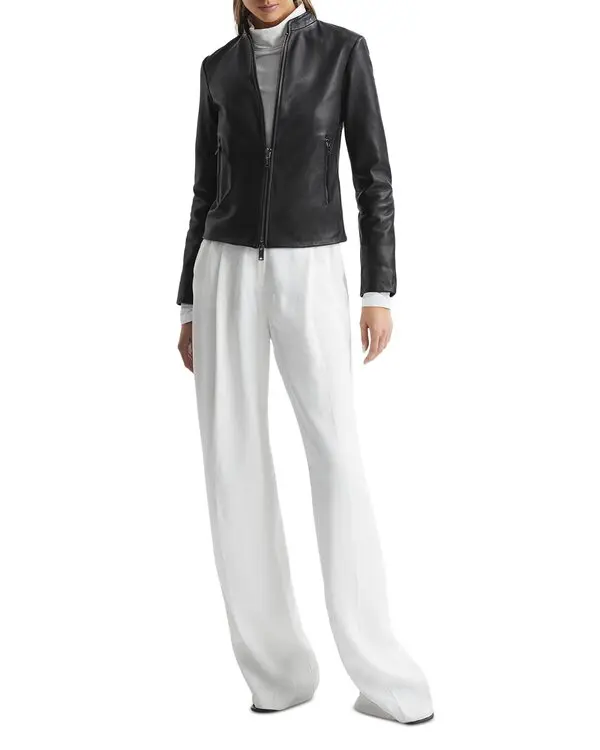 REISS Allie Leather Biker Jacket - Black