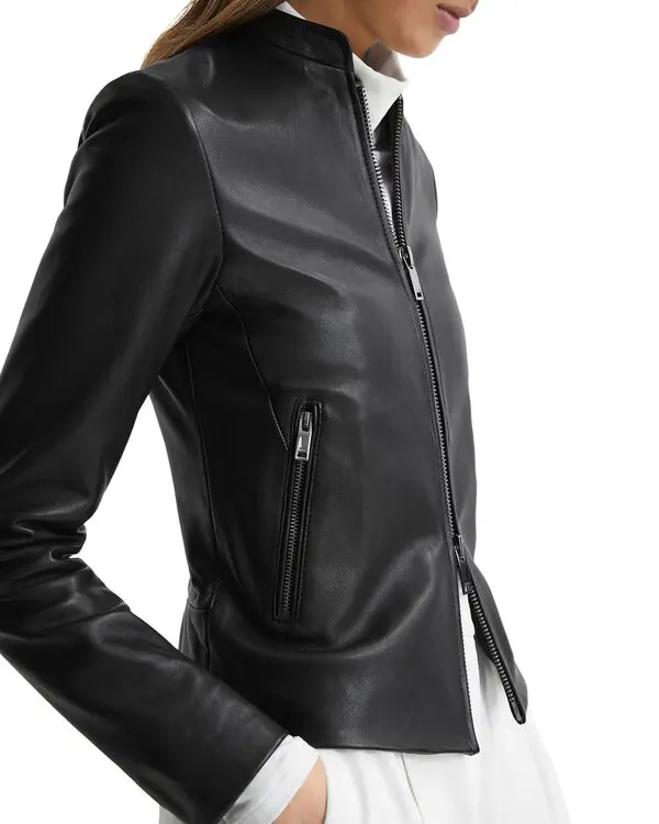 REISS Allie Leather Biker Jacket - Black
