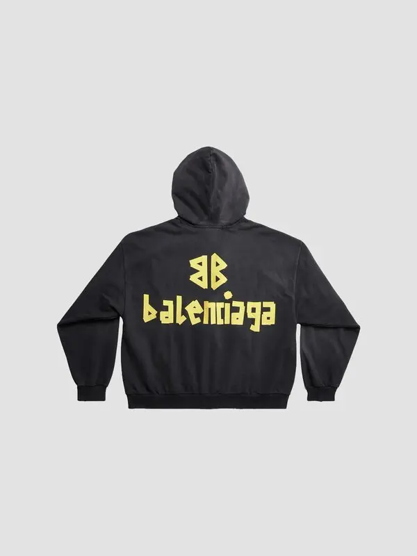 Balenciaga Tape Type Ripped Pocket Zip-up Hoodie - Black Faded