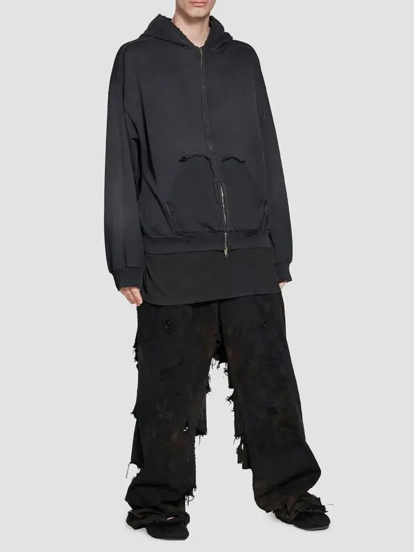 Balenciaga Tape Type Ripped Pocket Zip-up Hoodie - Black Faded