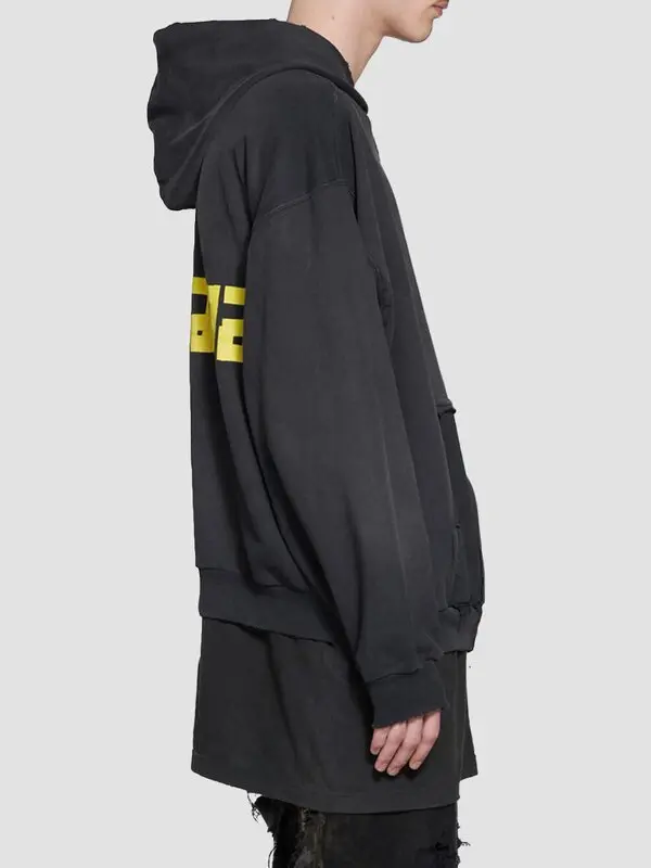 Balenciaga Tape Type Ripped Pocket Zip-up Hoodie - Black Faded