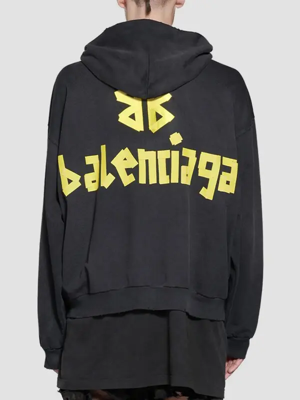 Balenciaga Tape Type Ripped Pocket Zip-up Hoodie - Black Faded