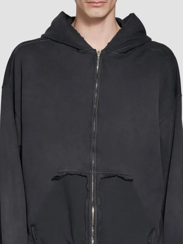 Balenciaga Tape Type Ripped Pocket Zip-up Hoodie - Black Faded