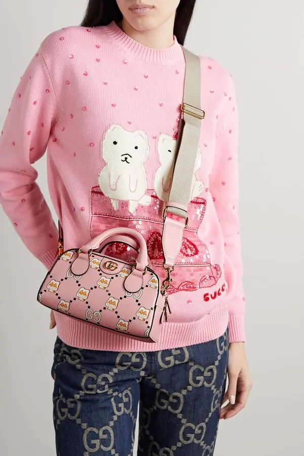 Gucci Kawaii Ophidia Mini Printed Leather Shoulder Bag - Pink