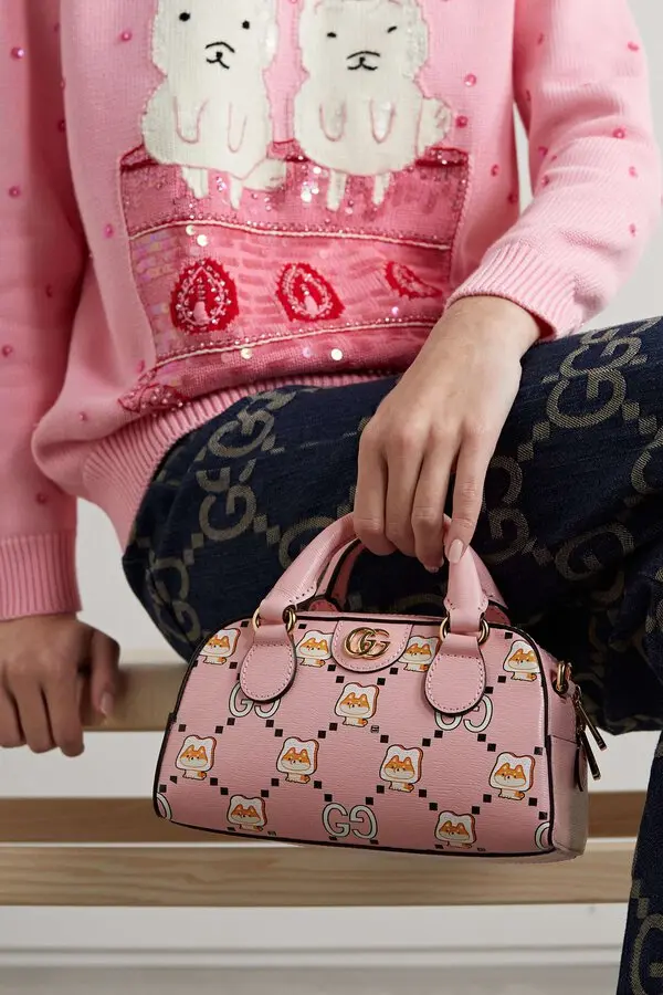 Gucci Kawaii Ophidia Mini Printed Leather Shoulder Bag - Pink
