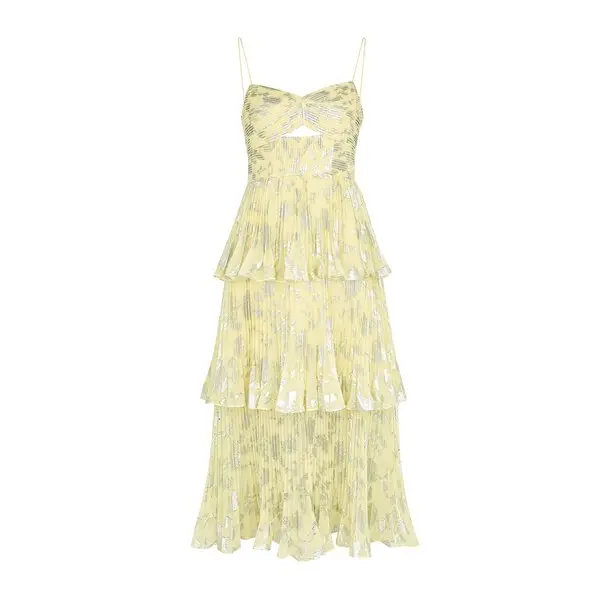 sachin and babi light blue dress Brown Check Chiffon Midi Dress – self-portrait main image 1