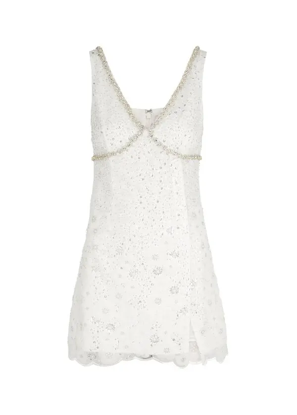 Self-Portrait Sequin And Bead-Embellished Tulle Mini Dress In White - 60%  Off | Editorialist