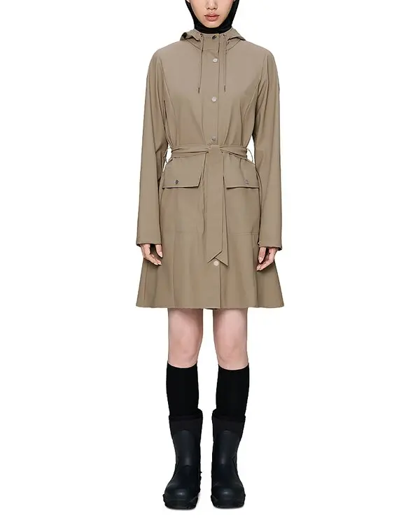 Rains Curve Hooded Belted Waterproof Jacket - Beige