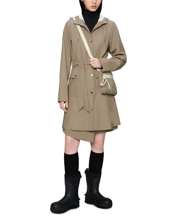 Rains Curve Hooded Belted Waterproof Jacket - Beige
