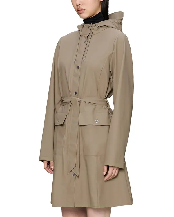 Rains Curve Hooded Belted Waterproof Jacket - Beige