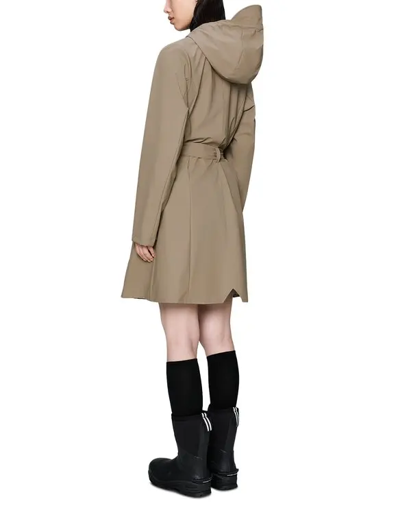 Rains Curve Hooded Belted Waterproof Jacket - Beige