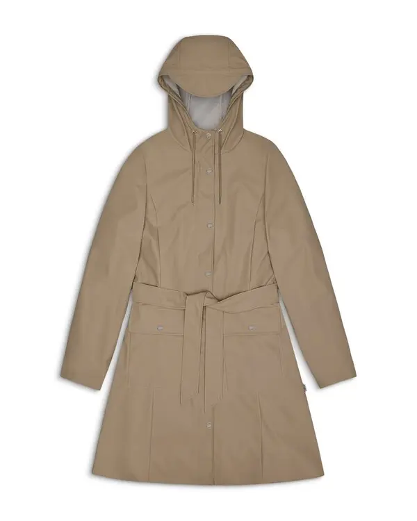 Rains Curve Hooded Belted Waterproof Jacket - Beige