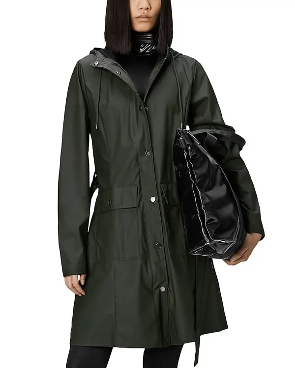 Rains Curve Hooded Belted Waterproof Jacket - Green