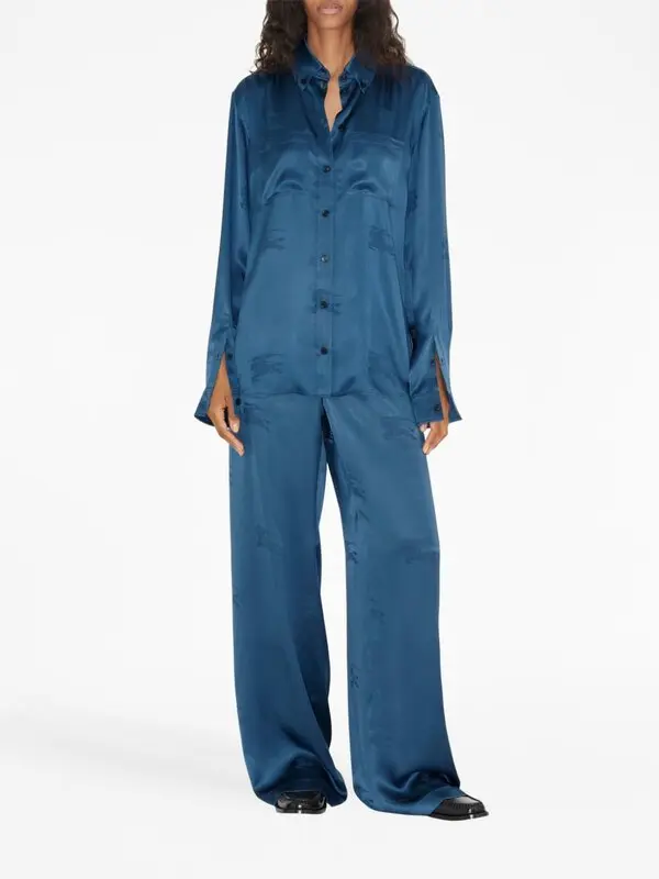 Burberry Logo-Jacquard Wide-Leg Trousers In Blue 79% Off