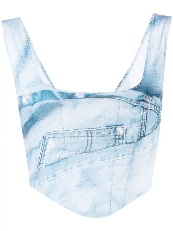 Natasha Zinko Denim-print Corset Top - Blue