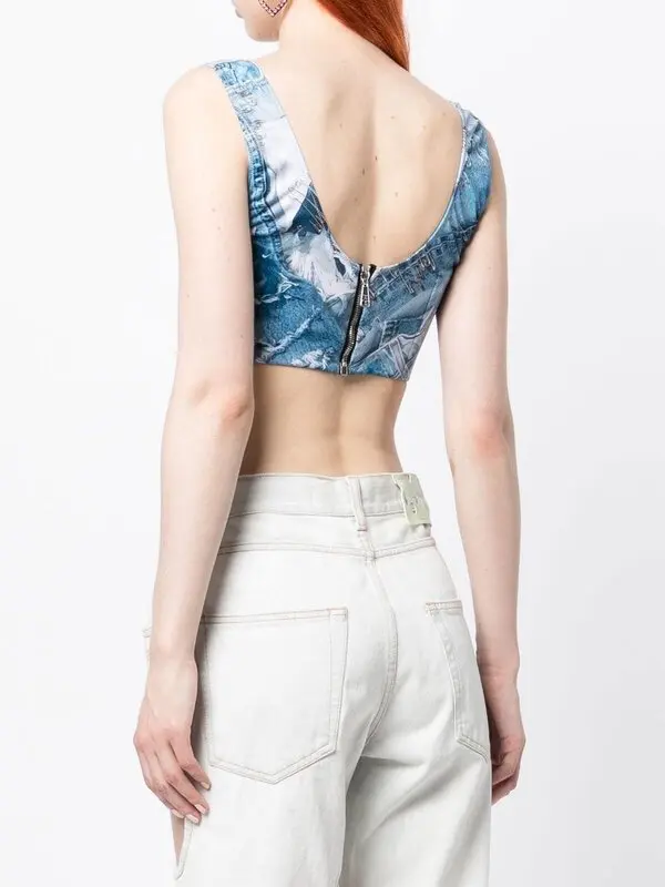 Natasha Zinko Denim-print Corset Top - Blue
