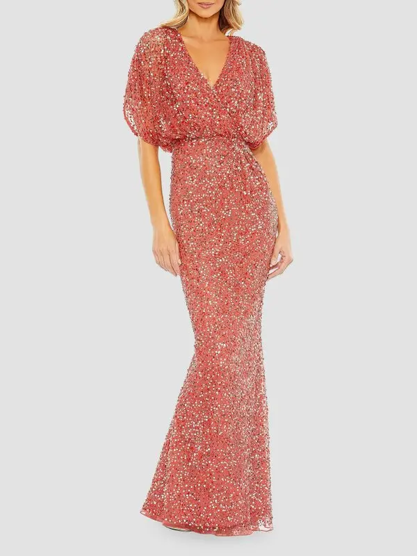 Mac Duggal Evening Metallic Blouson Gown - Paprika