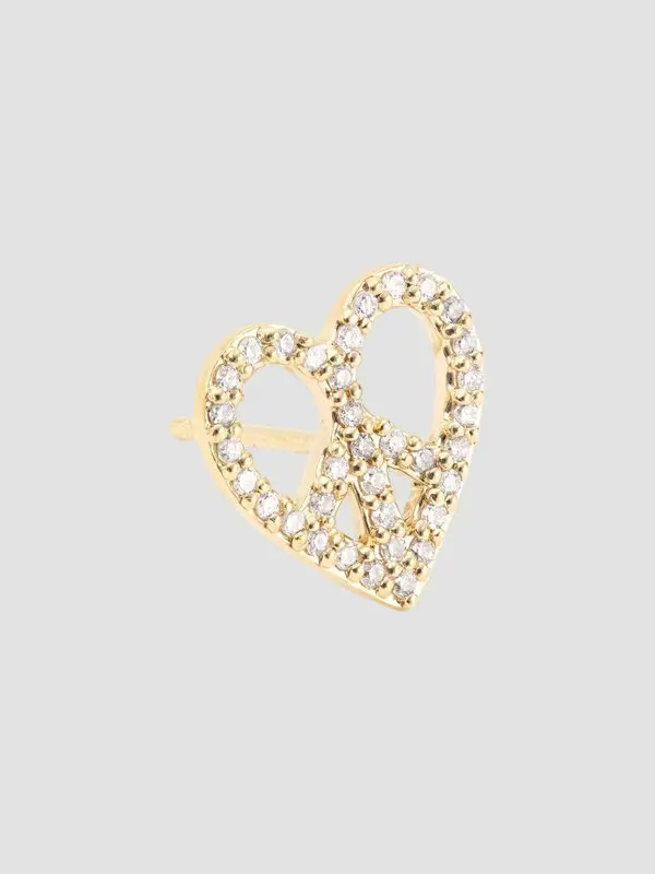 SYDNEY EVAN Psychedelic Grooves 14k Yellow & 0.01 Tcw Diamond Heart Peace Sign Stud Earring
