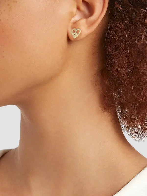 SYDNEY EVAN Psychedelic Grooves 14k Yellow & 0.01 Tcw Diamond Heart Peace Sign Stud Earring