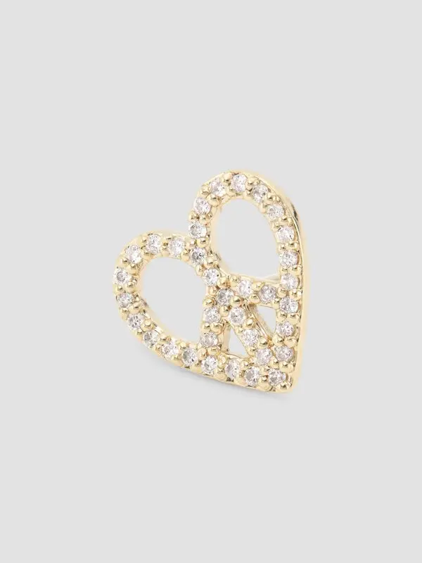 SYDNEY EVAN Psychedelic Grooves 14k Yellow & 0.01 Tcw Diamond Heart Peace Sign Stud Earring