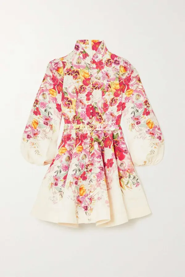 Zimmermann Wonderland Belted Floral-Print Linen Mini Dress In Ivory - 30%  Off | Editorialist