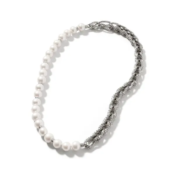 John Hardy Surf Link Necklace With 10.5mm Pearls