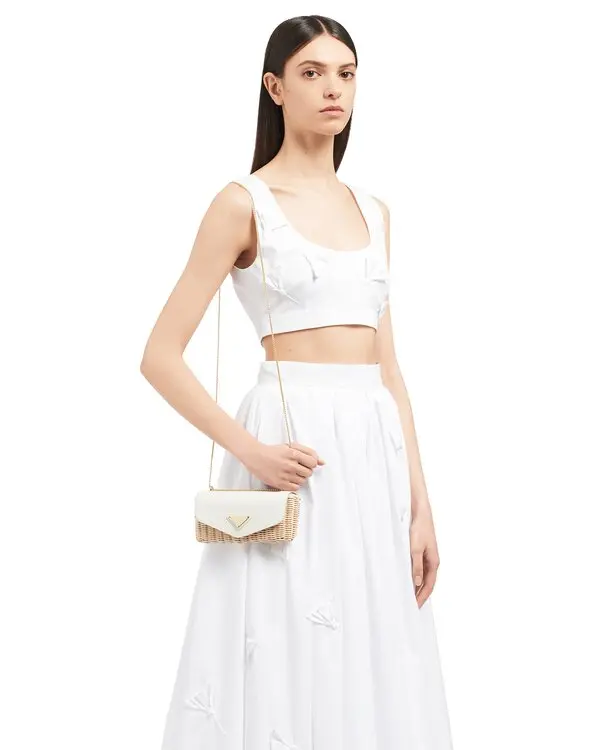 Prada Wicker And Leather Mini Bag - Neutral