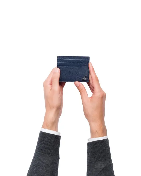 Prada Saffiano Leather Card Holder - Blue