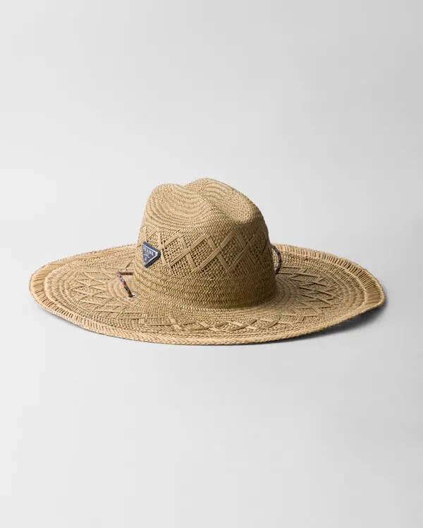 Prada Woven Straw Hat - Natural/bright Blue