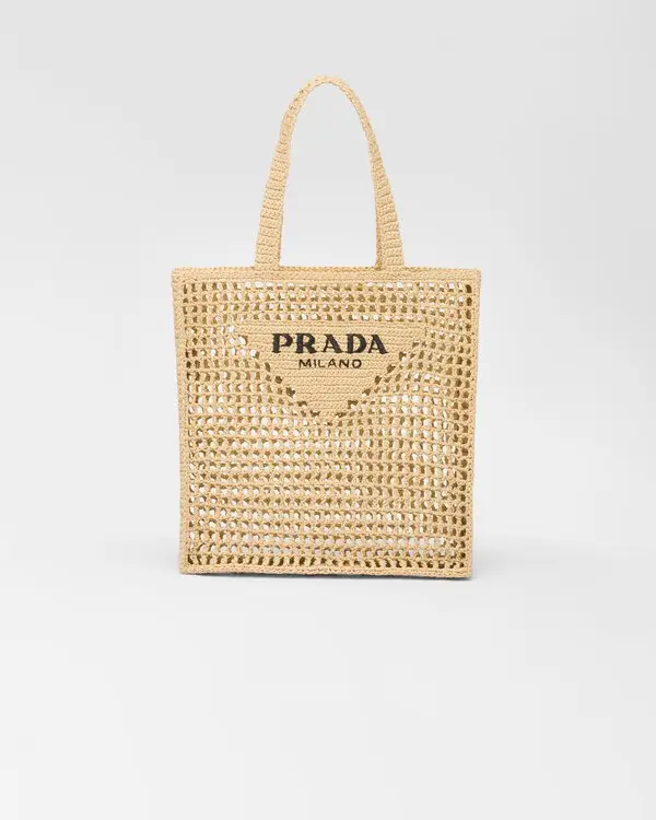 Prada Crochet Tote Bag With Logo - Natural | Editorialist