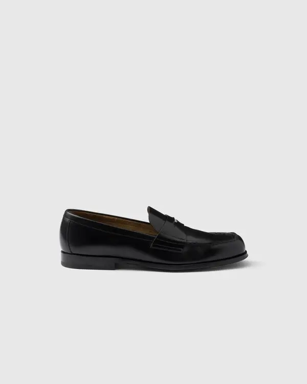 Prada Brushed Leather Loafers - Black
