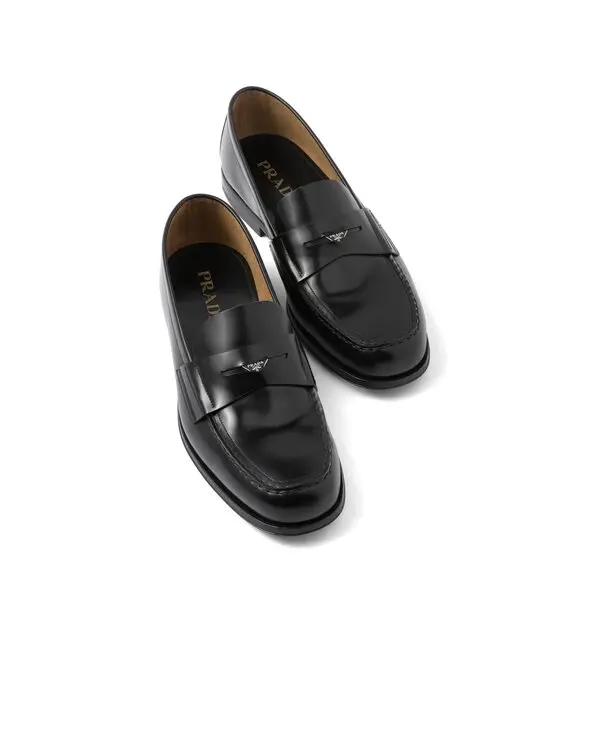 Prada Brushed Leather Loafers - Black