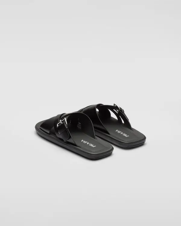 Prada Brushed Leather Slides - Black | Editorialist