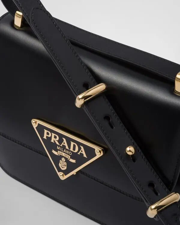 Prada EmblèMe Leather Shoulder Bag - Black | Editorialist