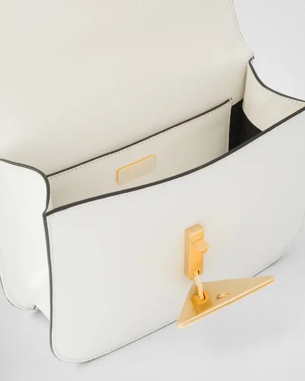 Prada EmblèMe Leather Shoulder Bag - White | Editorialist
