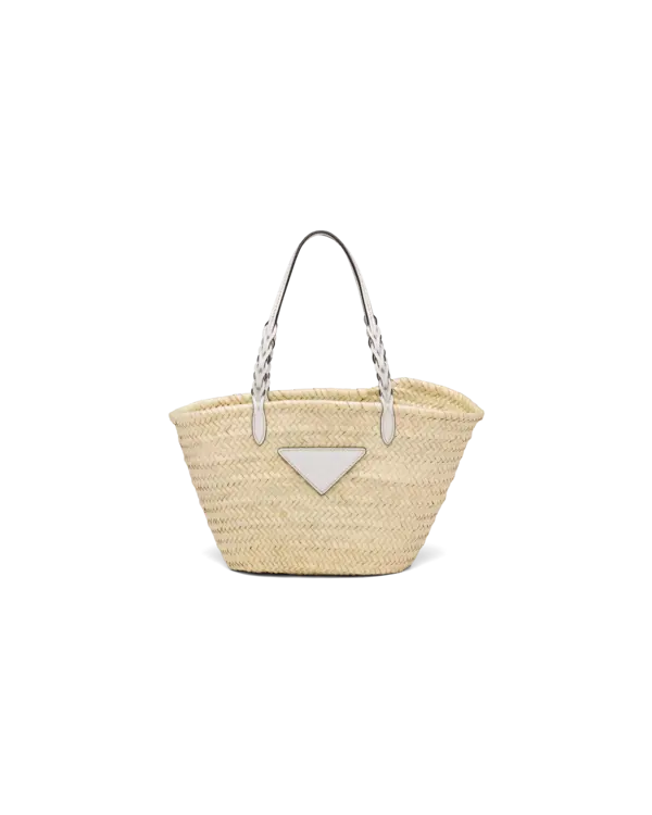 Prada Woven Palm And Leather Tote