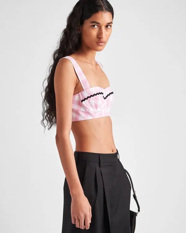 PRADA チェック柄 ビスチェ　ベスト　40 Prada Gingham Check Bralette Top - Pink/Black | Editorialist