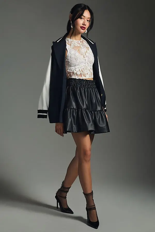 slim fit dress slacks Strapless Faux Leather Mini Dress
