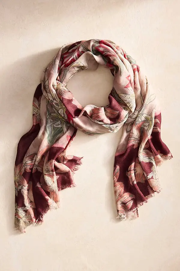 ELIZABETH GILLETT Amaryllis Floral Scarf - Pink
