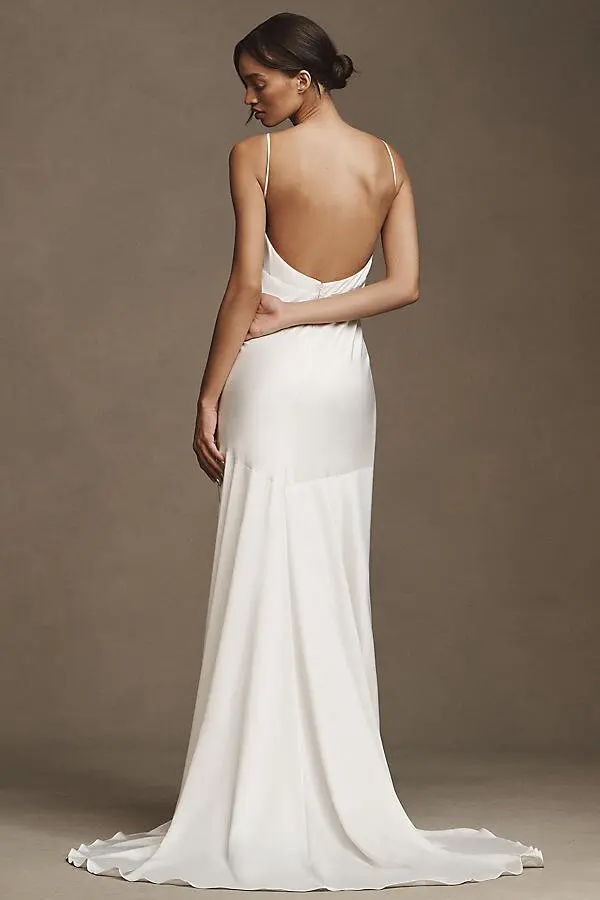 wedding dress bias cut Bias Cut Draped Asymmetrical Satin Gown