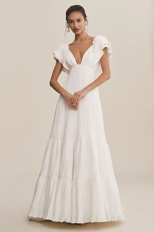 Bhldn Valerie Pleated Satin Wedding Gown