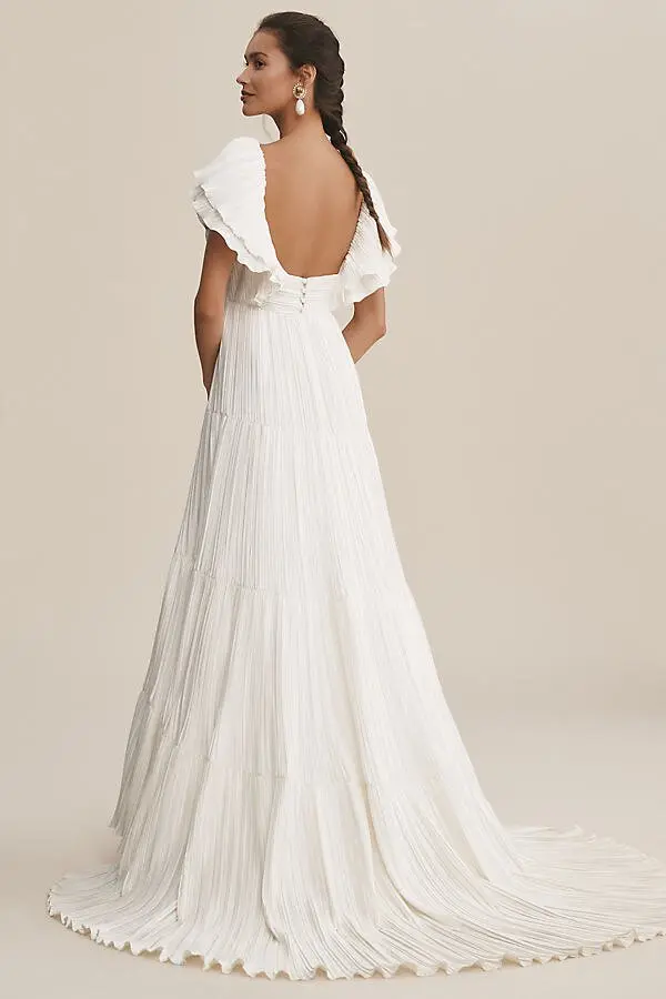Bhldn Valerie Pleated Satin Wedding Gown