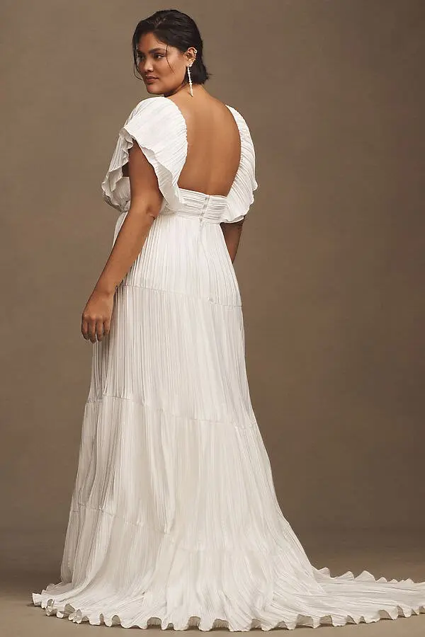 Bhldn Valerie Pleated Satin Wedding Gown