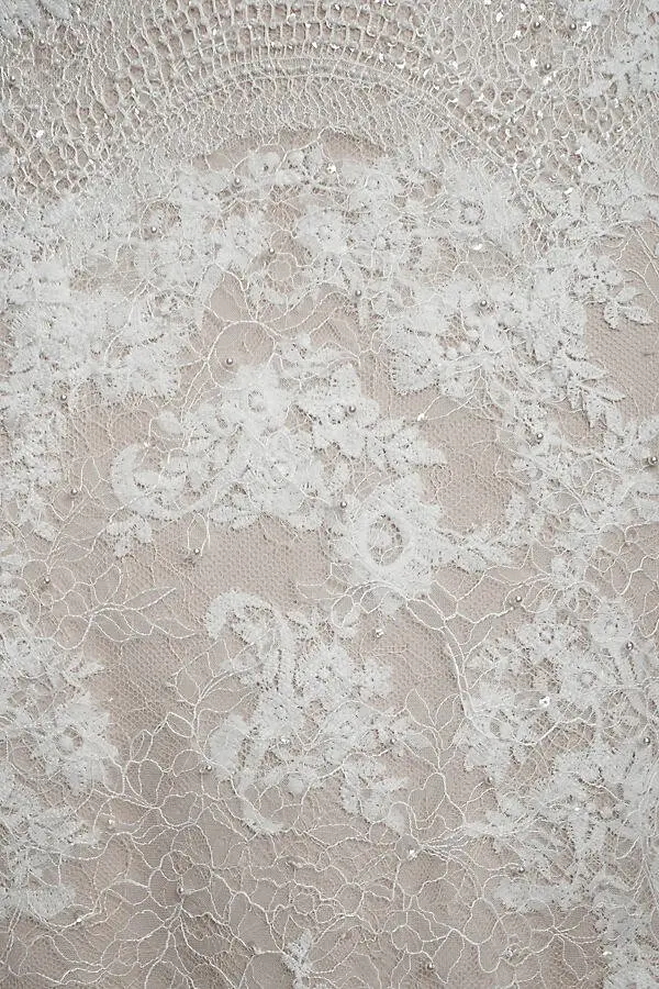 Watters Frances High-neck Lace Sheath Wedding Gown