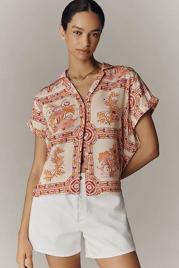 Anthropologie The Brenna Short-sleeve Buttondown Shirt - Pink Dot