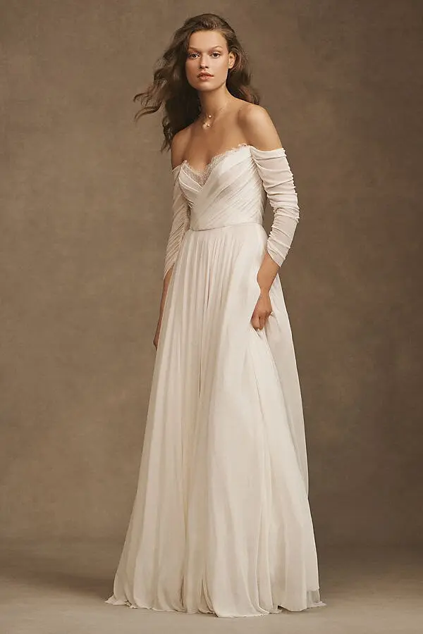 knee length dresses for ladies Long Floral Embroidery Sheer Back Mesh Bridal Gown main image 0