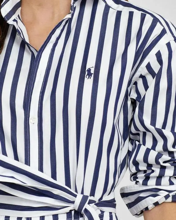 Polo Ralph Lauren Belted Striped Cotton Shirt Dress - Navywhite