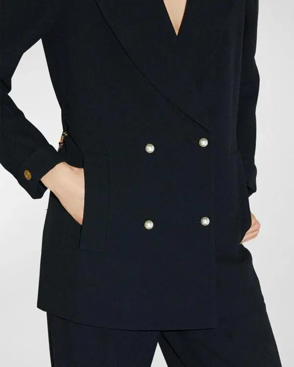 CALLAS MILANO Chain-embellished Double-breasted Crepe Blazer - Black