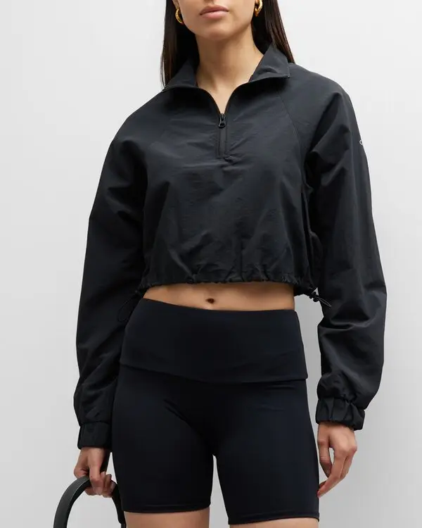 Alo Yoga Cropped 1/4 Zip Alumni Pullover - Black | Editorialist