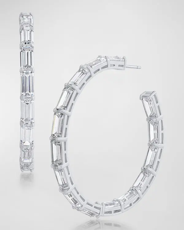 KENNETH JAY LANE Cubic Zirconia Baguette Hoop Earrings - Silver